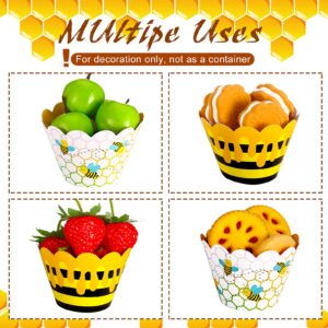 48 Pieces Honey Bee Cupcake Wrappers Reversible Bee Cup Cake Holder Honey Bee Scalloped Cupcake Holder Yellow and Black Stripes Cup Cake Wrappers, What Will It Be Gender Reveal Party Supplies