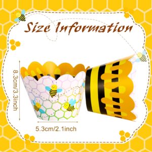 48 Pieces Honey Bee Cupcake Wrappers Reversible Bee Cup Cake Holder Honey Bee Scalloped Cupcake Holder Yellow and Black Stripes Cup Cake Wrappers, What Will It Be Gender Reveal Party Supplies