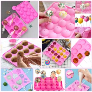 Makmeng 454Pcs Cake Pop Maker Kit - Silicone Cake Pop Set with 3 Tier Cake Pop Stand, Cake Pop Molds, Chocolate Candy Melting Pot, Lollipop Sticks and Decorating Pen - Kids Baking Gifts Set for Kids