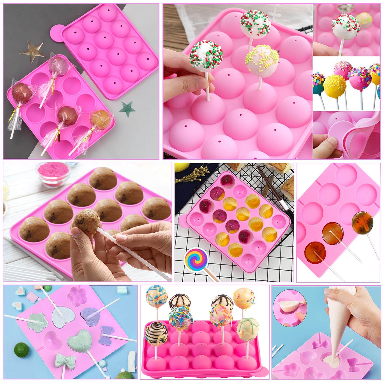 Makmeng 454Pcs Cake Pop Maker Kit - Silicone Cake Pop Set with 3 Tier Cake Pop Stand, Cake Pop Molds, Chocolate Candy Melting Pot, Lollipop Sticks and Decorating Pen - Kids Baking Gifts Set for Kids