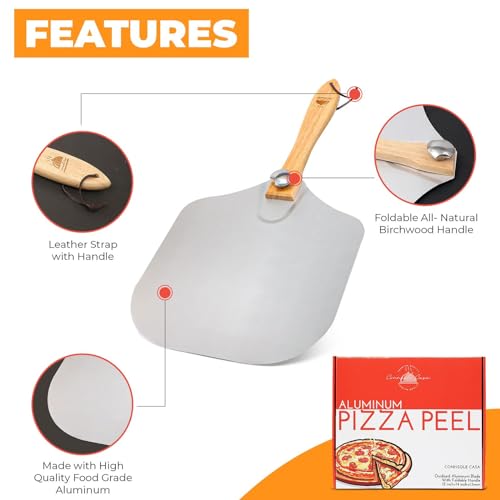 Connsole Casa Premium Pizza Peel - 12×14 inches - Professional Pizza Paddle for Oven and Grill - Aluminum Pizza Spatula Foldable Handle - Pizza Slider Shovel for Home and Restaurant