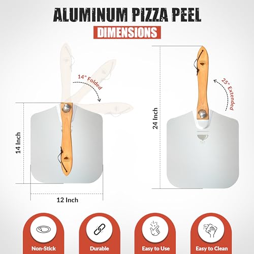 Connsole Casa Premium Pizza Peel - 12×14 inches - Professional Pizza Paddle for Oven and Grill - Aluminum Pizza Spatula Foldable Handle - Pizza Slider Shovel for Home and Restaurant