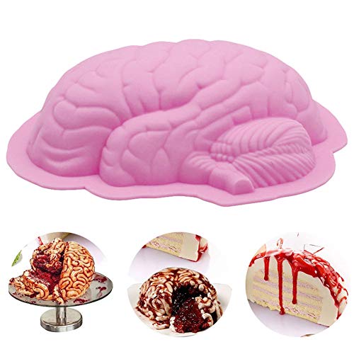 Jafirous Silicone Brain Shape Mold, Silicone Diy Brain Mold Brain Cake Mold Silicone Mold for Brain for Ice Cubes, Puddings, Chocolates and Cakes (Pink)