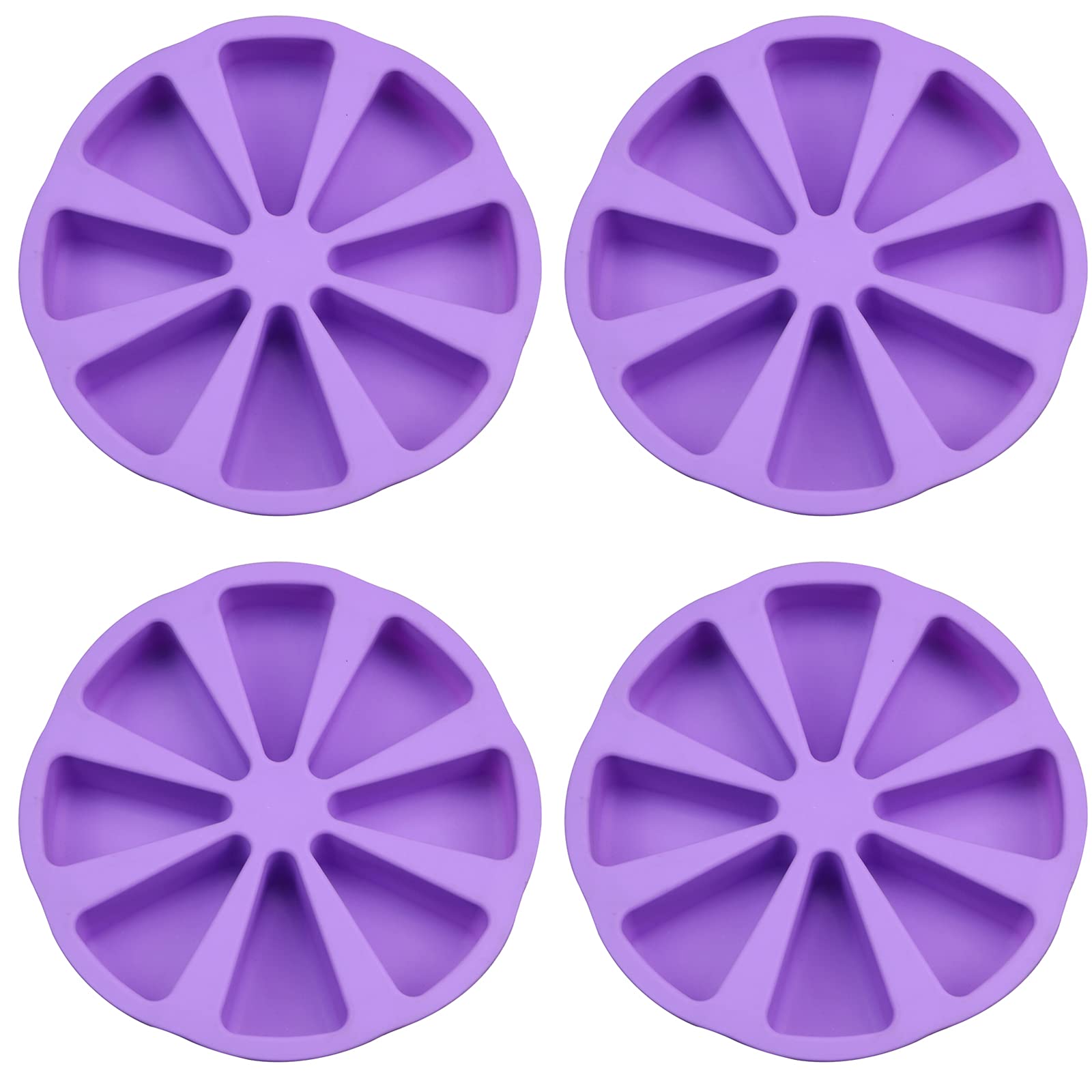 Cedilis 4 Pack Cornbread Molds for Baking, Pizza Cake Mold, Silicone Scone Pan, 8 Cavity Baking Molds, Triangle Cake Slice Mold, DIY Soap Mold, Purple