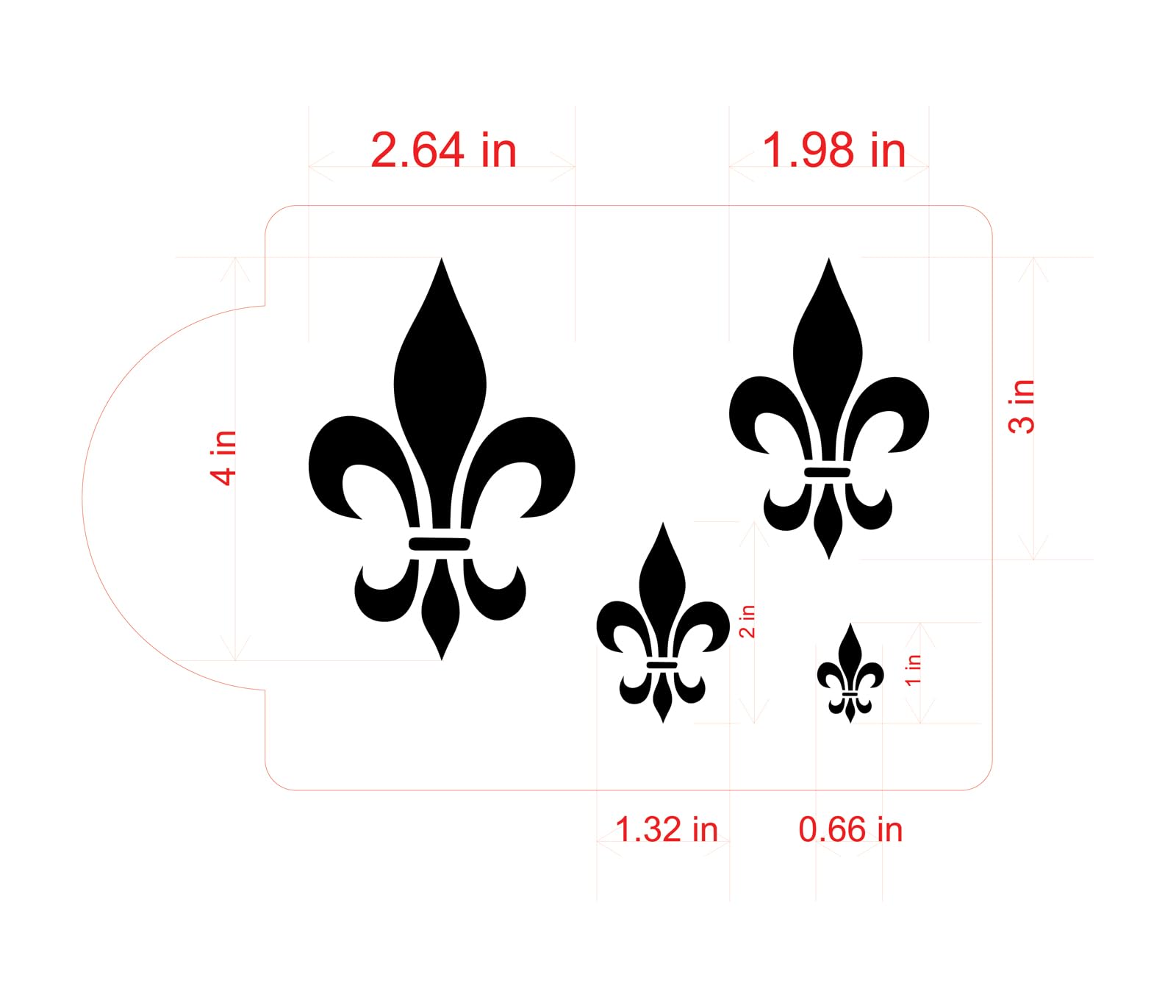 Designer Stencils Fleur De Lis Cake Stencil Motif, Beige/Semi-Transparent, 4 X 2, 3 X 2, 2 X 1.3, 1 X 0.7