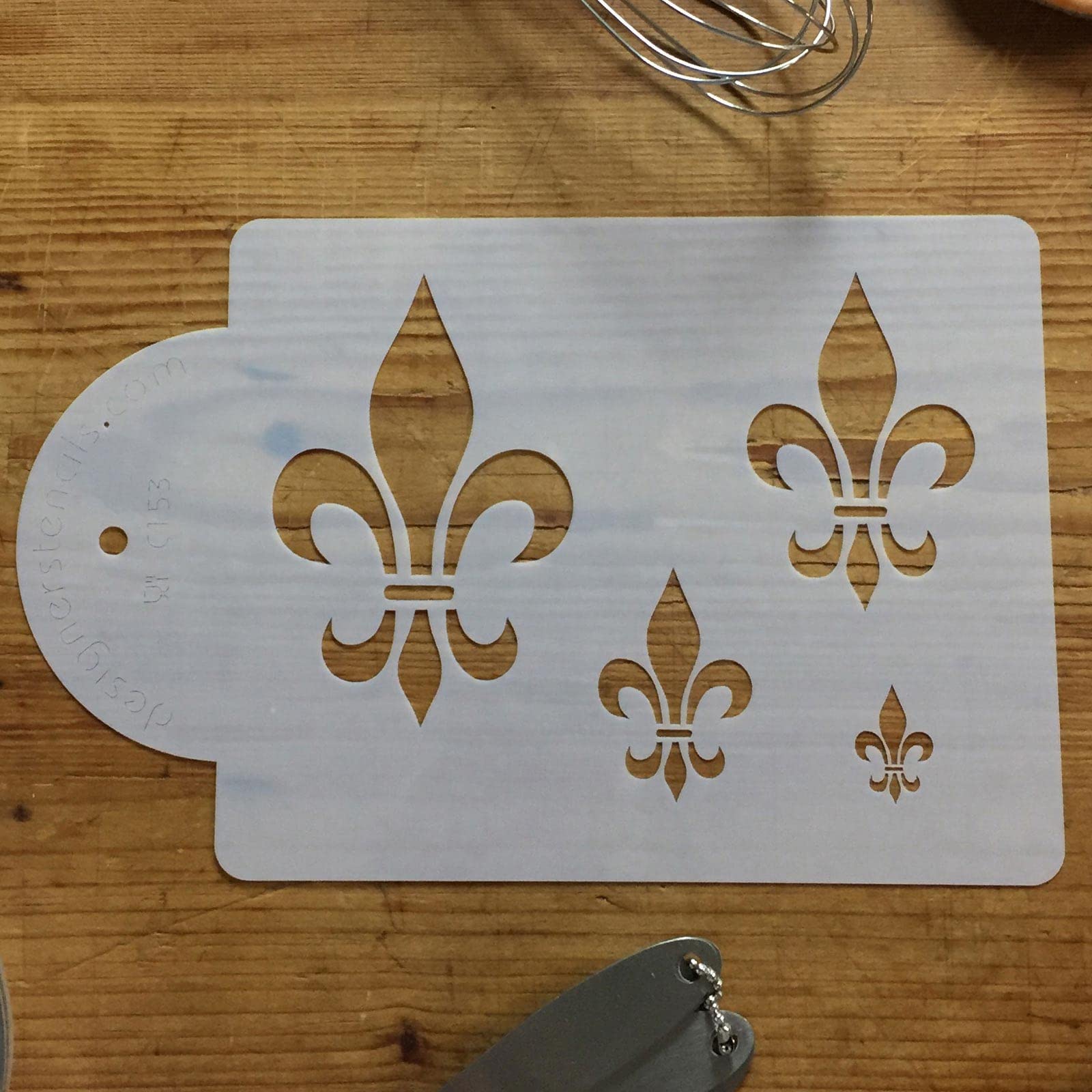 Designer Stencils Fleur De Lis Cake Stencil Motif, Beige/Semi-Transparent, 4 X 2, 3 X 2, 2 X 1.3, 1 X 0.7