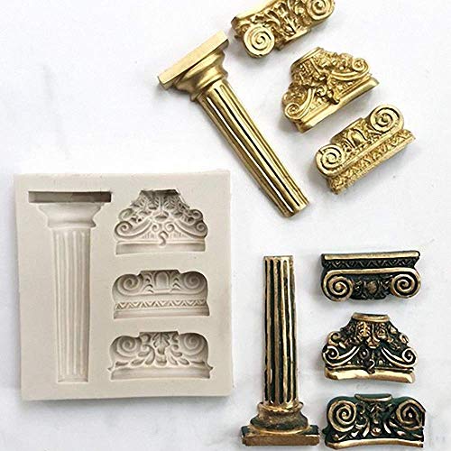 Set of 2 Roman Column Silicone Fondant Mold Greek Marble Pillars Bas Relief Retro European Pattern Clock Gumpaste Chocolate Candy Mold Cake Decorating Tool