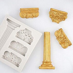 Set of 2 Roman Column Silicone Fondant Mold Greek Marble Pillars Bas Relief Retro European Pattern Clock Gumpaste Chocolate Candy Mold Cake Decorating Tool