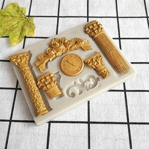 Set of 2 Roman Column Silicone Fondant Mold Greek Marble Pillars Bas Relief Retro European Pattern Clock Gumpaste Chocolate Candy Mold Cake Decorating Tool