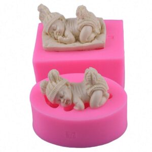 2Pcs 3D Sleeping Baby Silicone Chocolate Candy Fondant Mold Handmade Soap Candle Mold Baby Shower Party 1st Birthday Party Cake Topper Decoration Tools