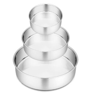 p&p chef cake pan set (4” & 6” & 8”), round baking layer cake pans, stainless steel leakproof bakeware cake tin for birthday weeding tier cake, heavy duty & non toxic, mirror finish & dishwasher safe