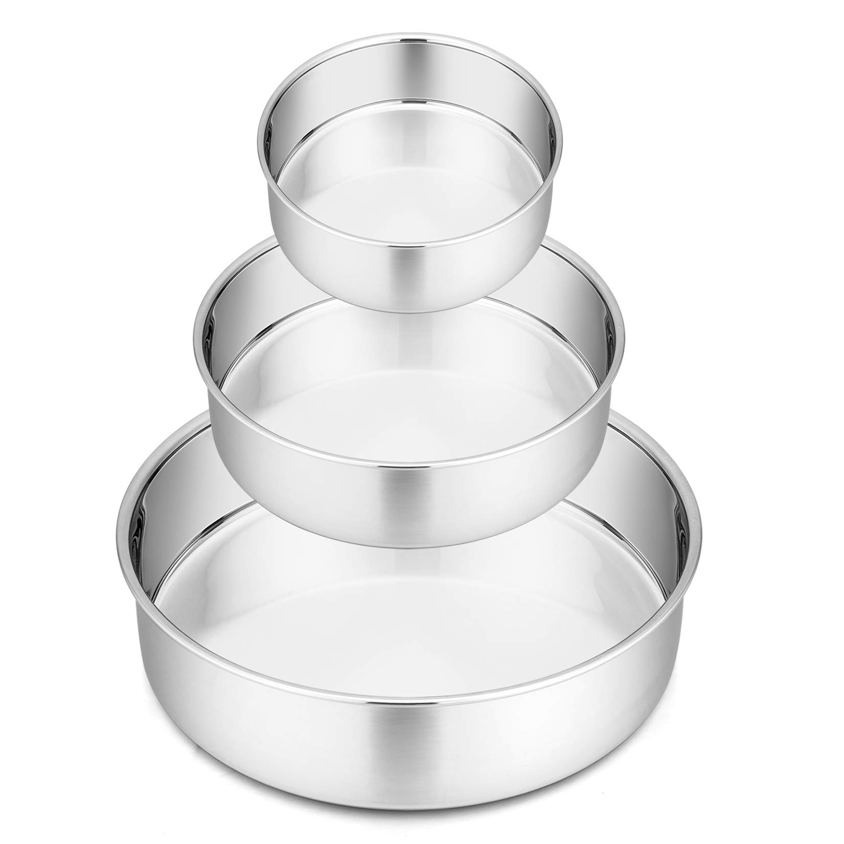 P&P CHEF Cake Pan Set (4” & 6” & 8”), Round Baking Layer Cake Pans, Stainless Steel Leakproof Bakeware Cake Tin for Birthday Weeding Tier Cake, Heavy Duty & Non Toxic, Mirror Finish & Dishwasher Safe