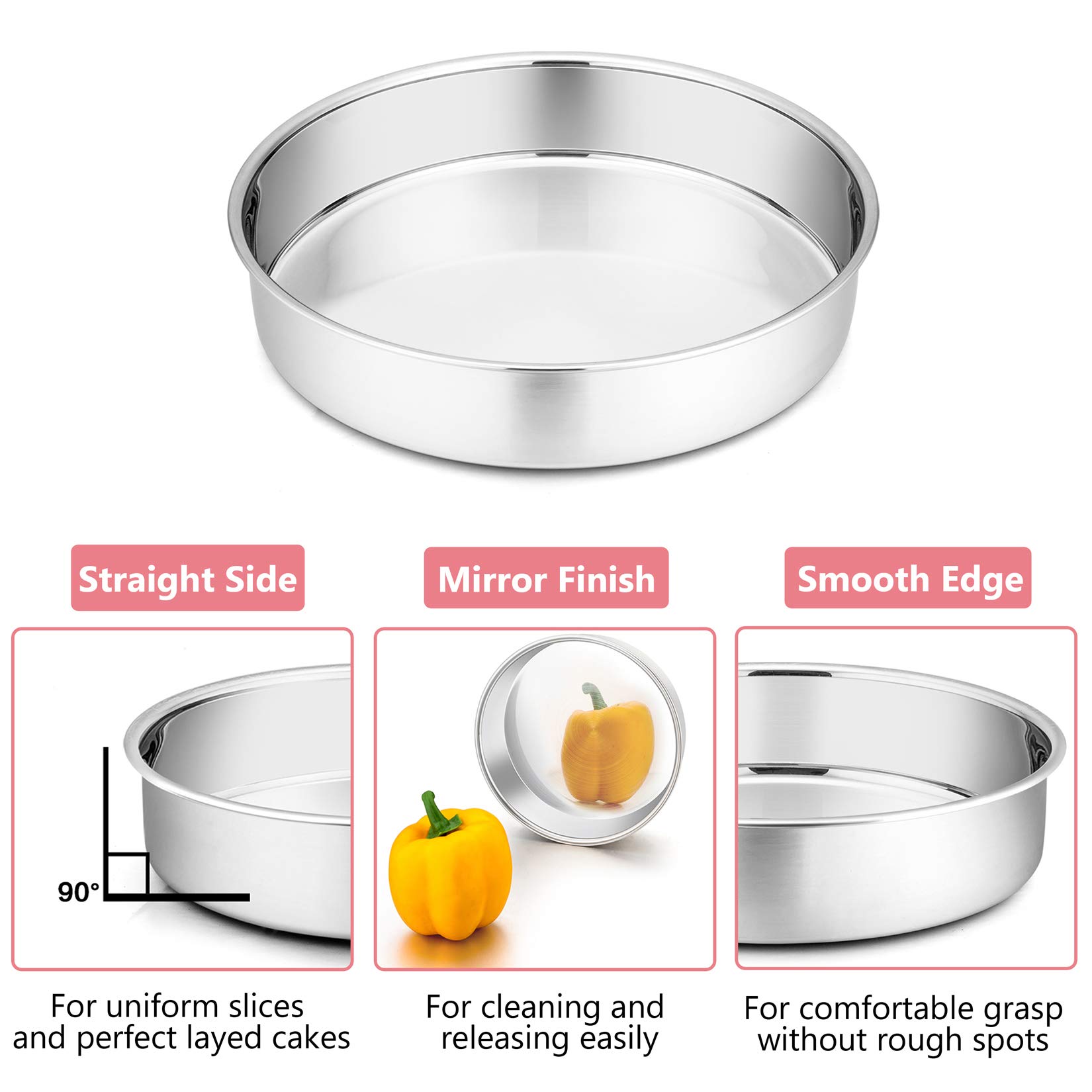 P&P CHEF Cake Pan Set (4” & 6” & 8”), Round Baking Layer Cake Pans, Stainless Steel Leakproof Bakeware Cake Tin for Birthday Weeding Tier Cake, Heavy Duty & Non Toxic, Mirror Finish & Dishwasher Safe