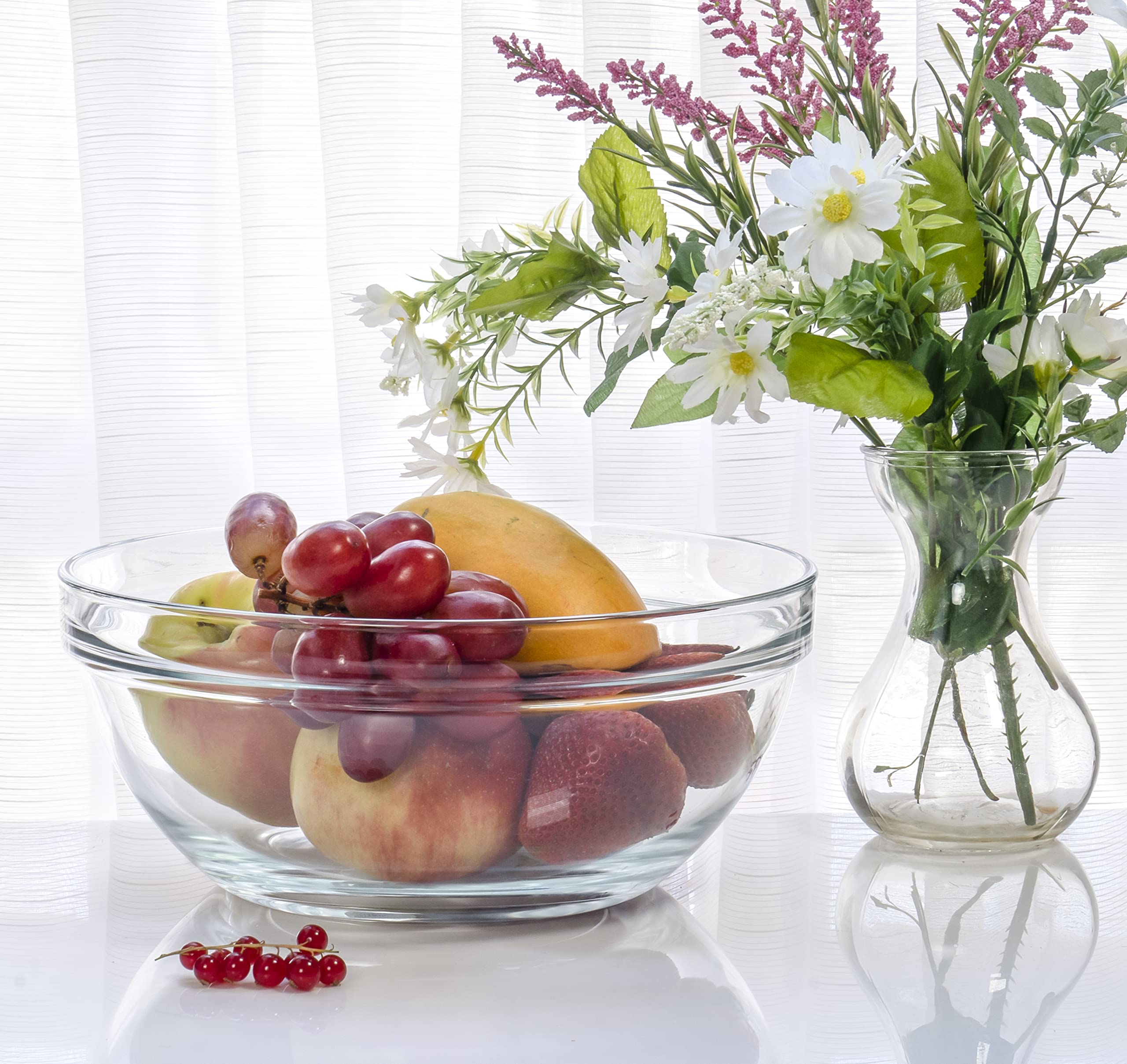 Red Co. 4.2 Quart Fully Tempered Clear Glass Mixing Bowl with Safety Rim, Large