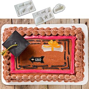 3 Pcs Graduation Silicone Chocolate Fondant Molds, Graduation Cap Diploma mould Congrats Grad Shape Reusable Candy Trays for Cookies Baking Pans Cake Muffin Decorations Jelly for Grad Party