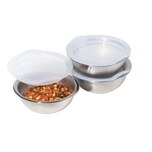 oggi set of 3 x stainless pinch bowls - 3oz with lids, ideal salt and pepper bowls, storage bowls with lids, condiment bowls, mini bowls, prep bowls for cooking, mise en place bowls - stainless steel