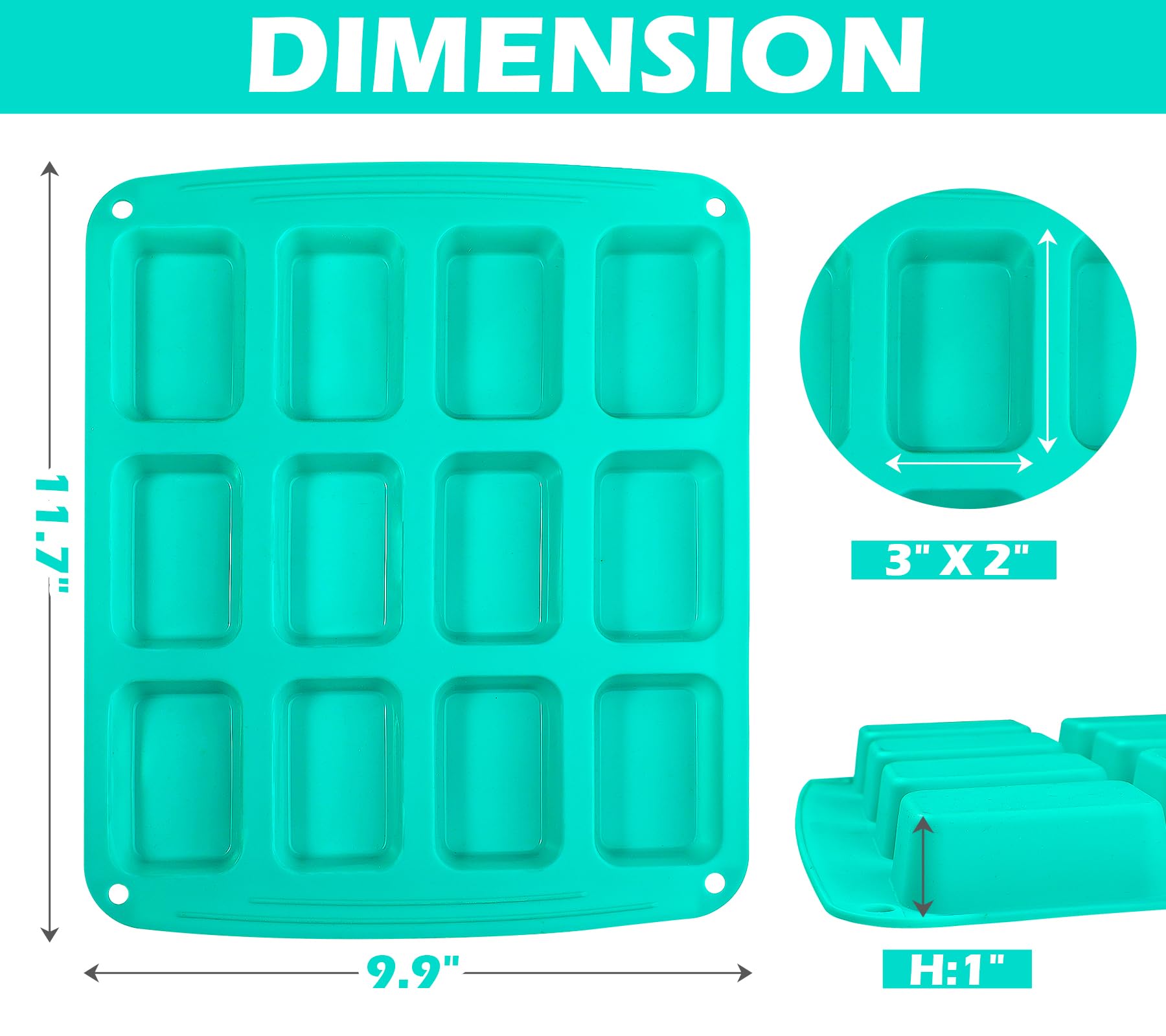 Webake Brownie Pan Silicone Mini Loaf Pan, Rectangular Bar Mold For Cornbread, Soap, Candy, Bread Baking, Butter, Granola Snacks, Keto Fat Bomb and Energy Bar(LFGB Standard)