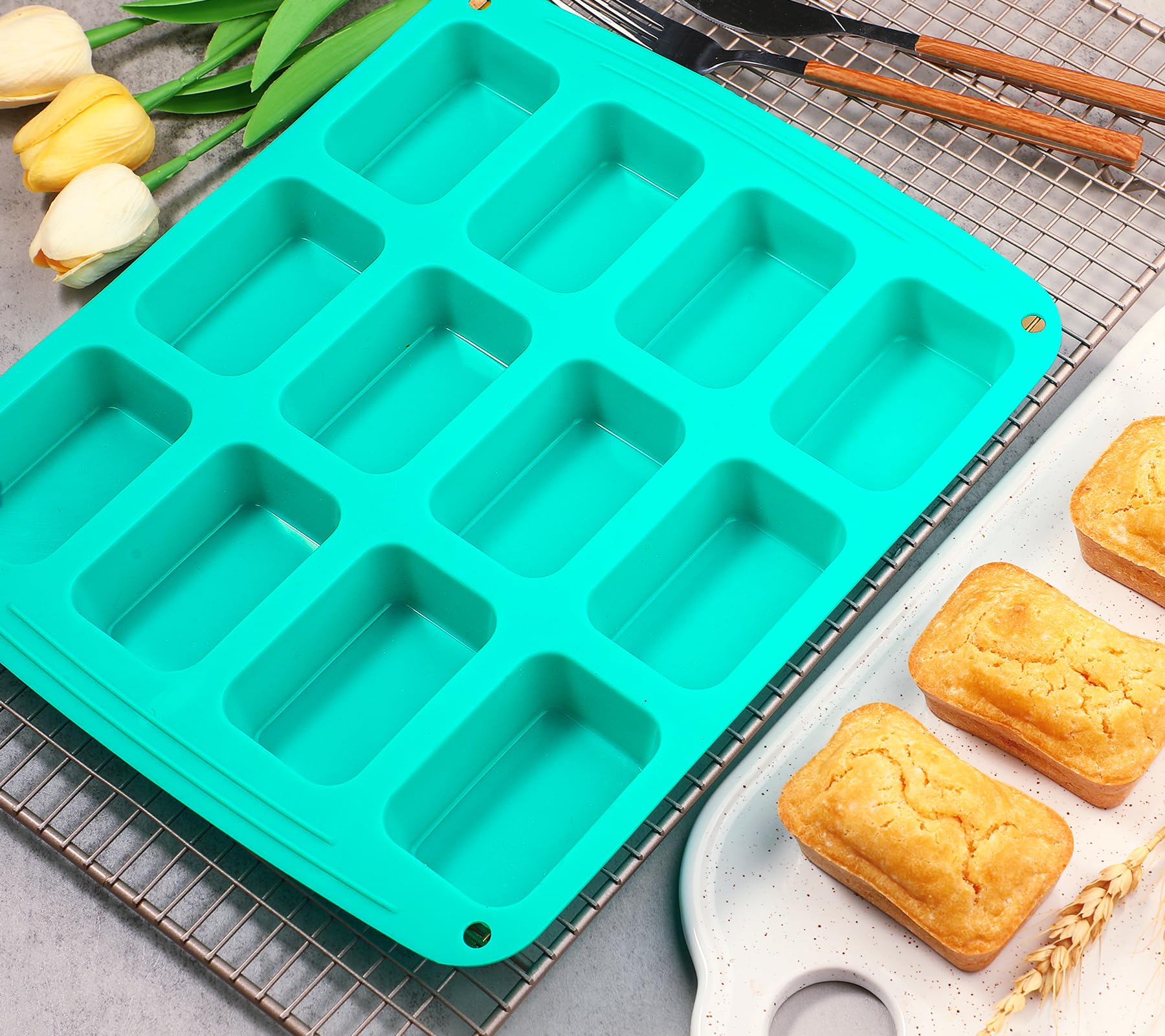 Webake Brownie Pan Silicone Mini Loaf Pan, Rectangular Bar Mold For Cornbread, Soap, Candy, Bread Baking, Butter, Granola Snacks, Keto Fat Bomb and Energy Bar(LFGB Standard)