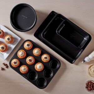 Calphalon Nonstick Bakeware Set, 6-Piece Set Includes Baking Sheet, Cake, Muffin, and Loaf Pans, Dishwasher Safe, Black