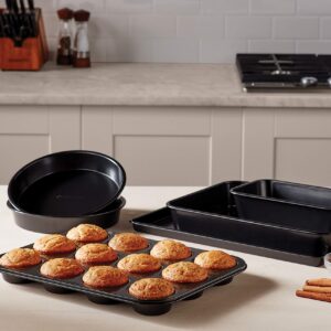 Calphalon Nonstick Bakeware Set, 6-Piece Set Includes Baking Sheet, Cake, Muffin, and Loaf Pans, Dishwasher Safe, Black