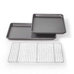 chicago metallic 16833 professional non-stick cookie/jelly-roll pan set with cooling rack, 17-inch-by-12.25-inch