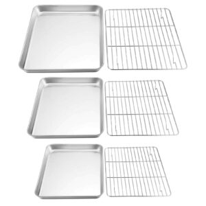 teamfar baking sheet with rack set, stainless steel cookie sheet baking pans with cooling rack, non toxic & healthy, rust free & heavy duty, mirror finish & easy clean, dishwasher safe - 6 pieces