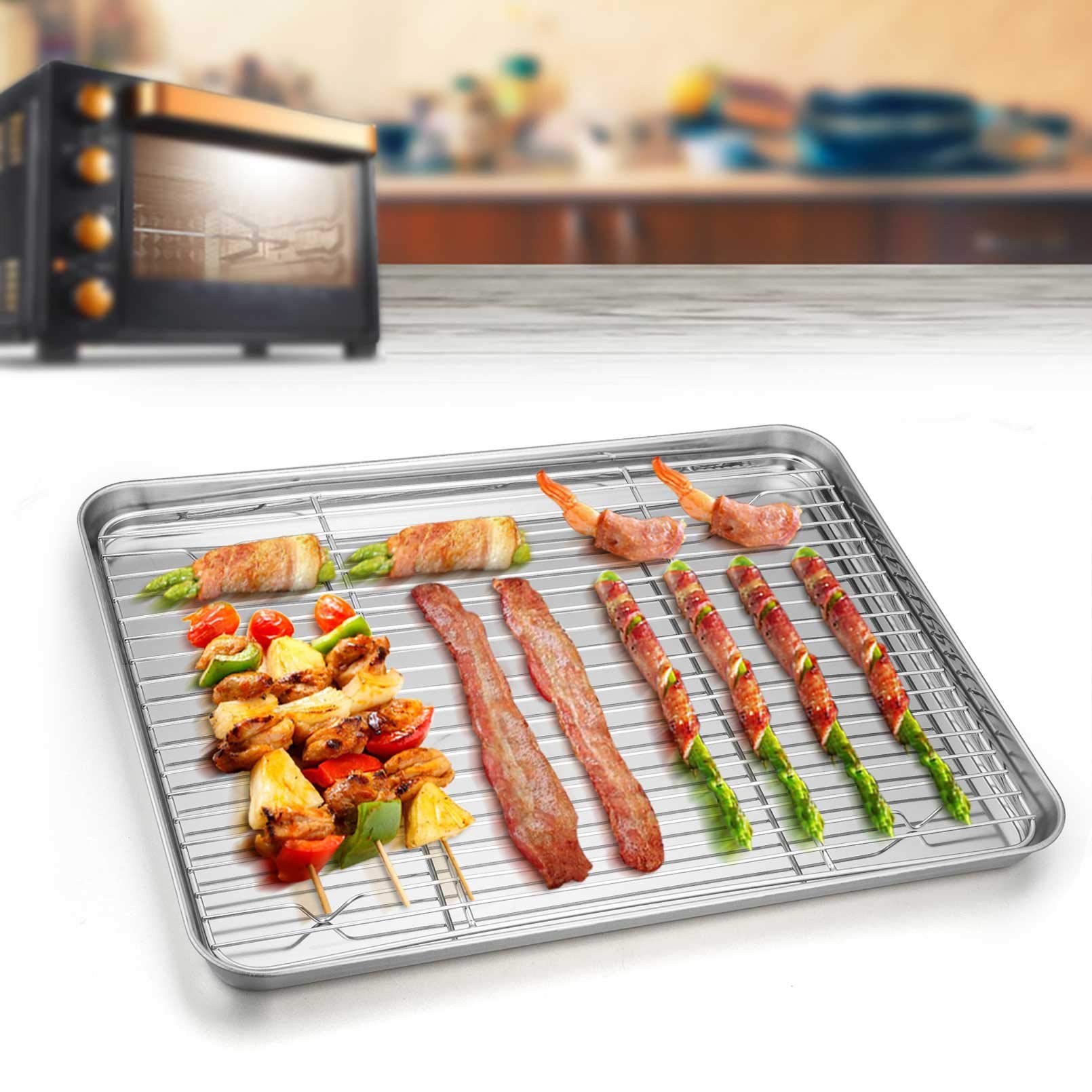 TeamFar Baking Sheet with Rack Set, Stainless Steel Cookie Sheet Baking Pans with Cooling Rack, Non Toxic & Healthy, Rust Free & Heavy Duty, Mirror Finish & Easy Clean, Dishwasher Safe - 6 Pieces