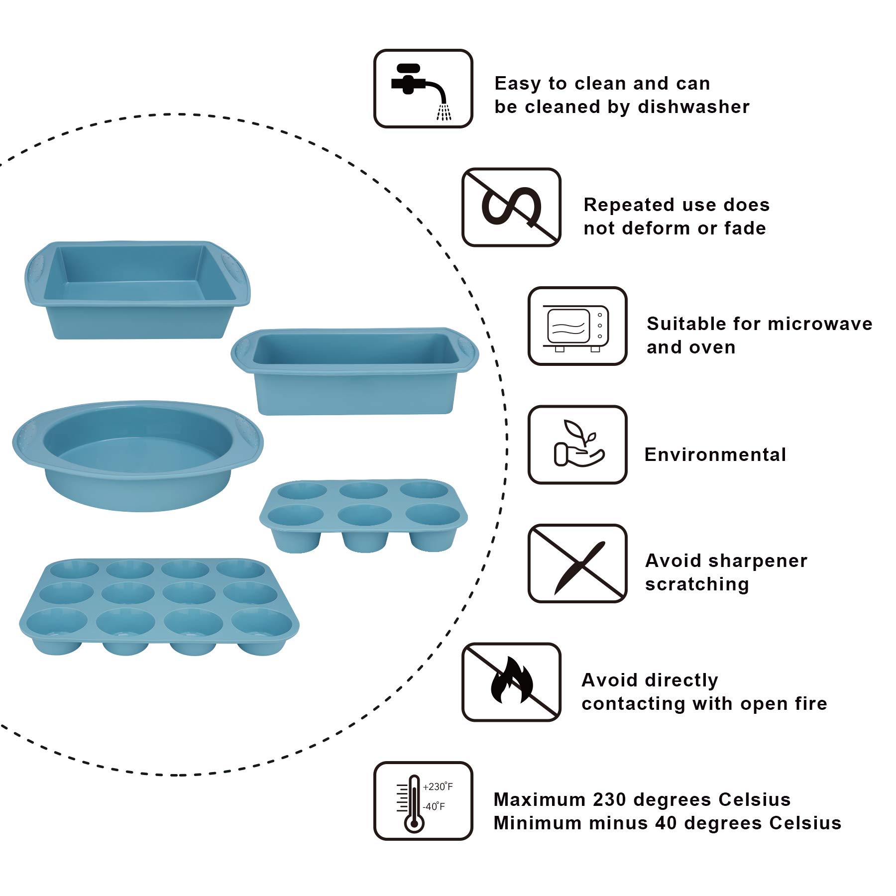 Economical 7in1 Nonstick Silicone Baking Cake Pan Cookie Sheet Molds Tray Set for Oven, BPA Free Heat Resistant Bakeware Suppliers Tools Kit for Muffin Loaf Bread Pizza Cheesecake Cupcake Pie Utensil