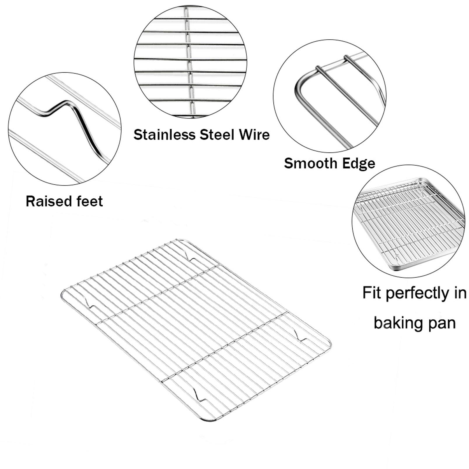 TeamFar Baking Tray and Rack Set, Stainless Steel Baking Pan Cookie Sheet with Cooling Rack, 12.5 x 10 x 1 inch, Non Toxic & Healthy, Easy Clean & Dishwasher Safe