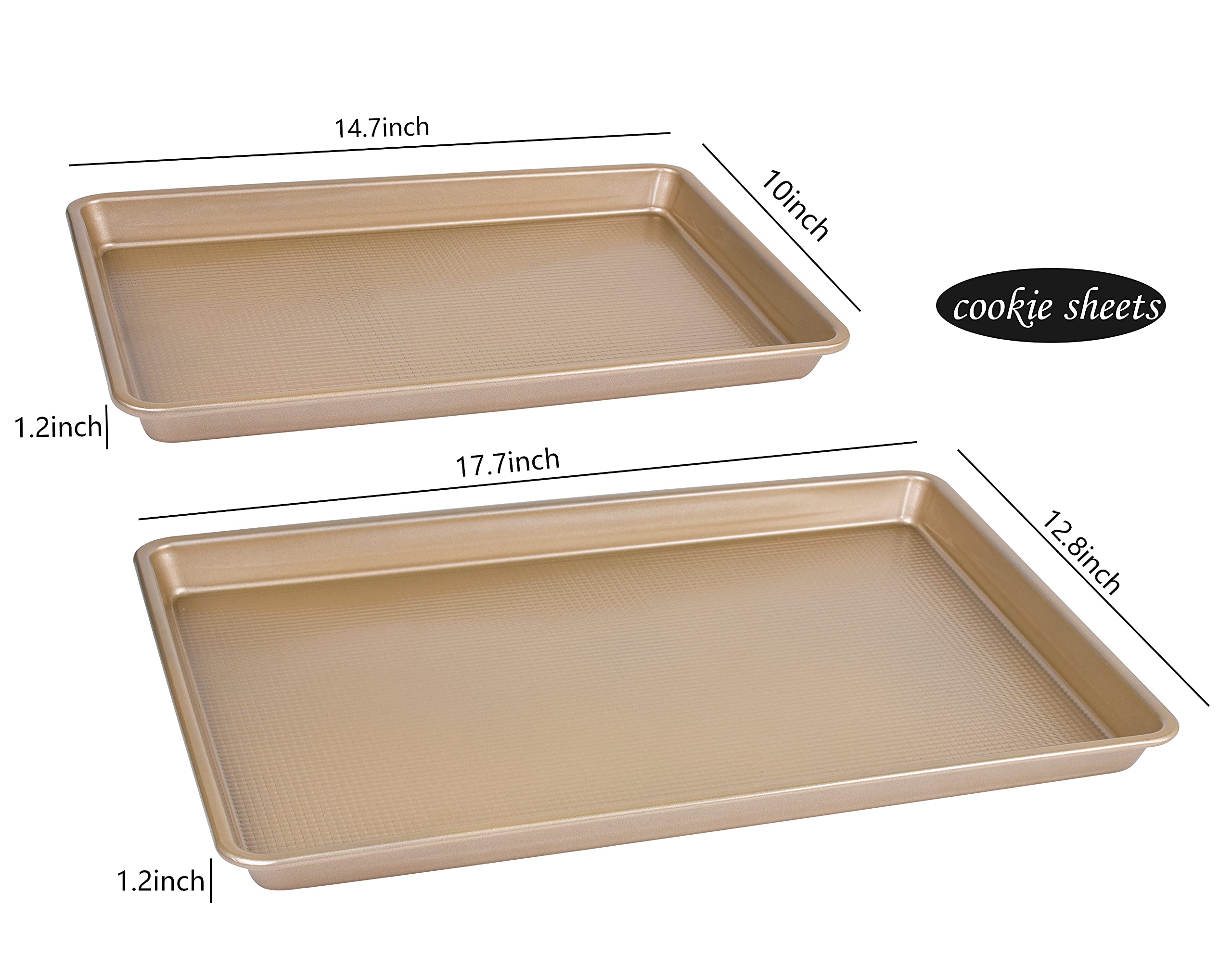 Kitcom Nonstick Bakeware Sets Textured 6-Piece with Cookie Sheet Set, Roasting Pan, Round Cake Pan, Loaf Pan, Heavy Duty Carbon Steel Premium Baking Pans, Champagne Gold