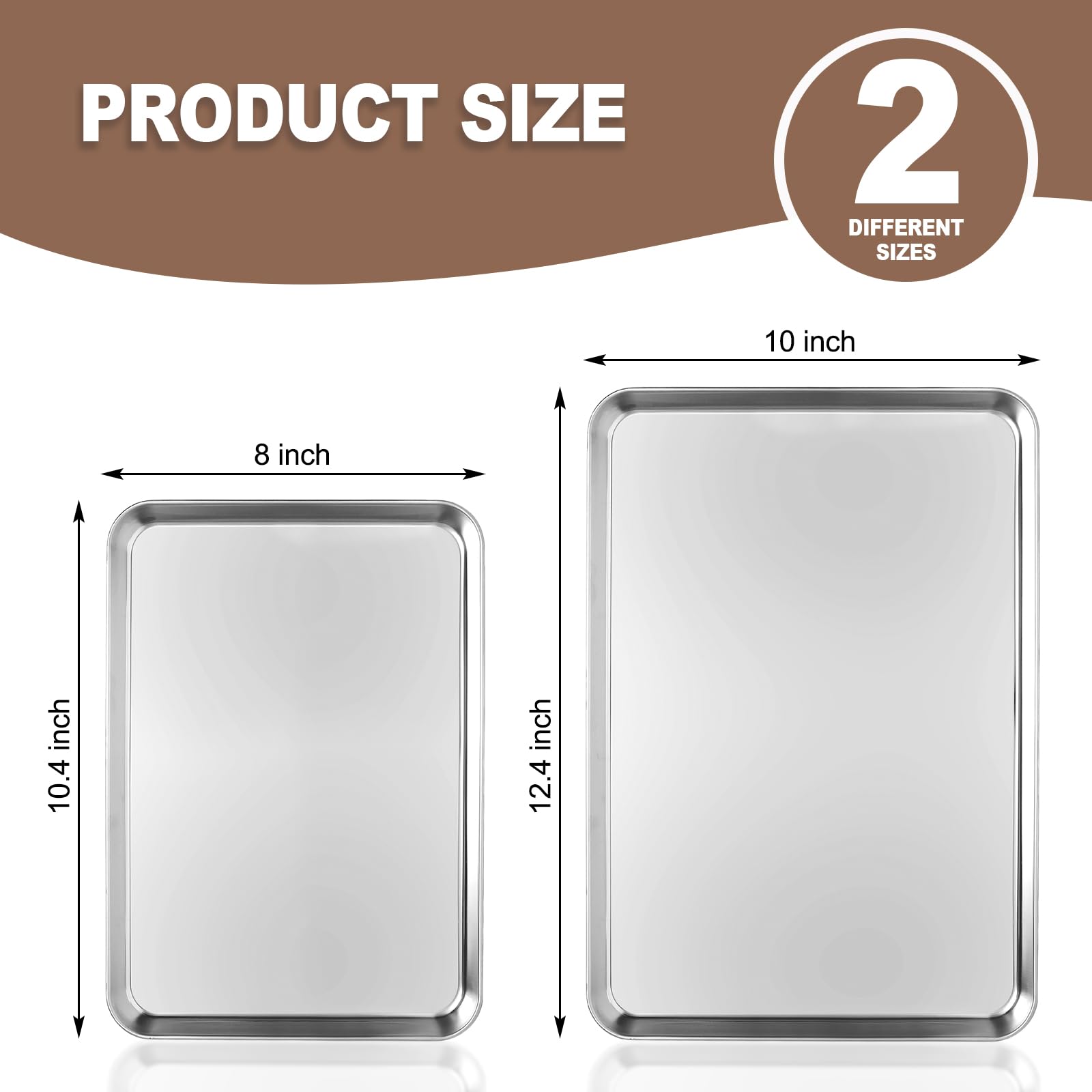 Zacfton Cookie Sheets for Baking Set of 2, Baking Sheets Stainless Steel Baking Pan, 12 Inch &10 Inch Baking Trays, Dishwasher Safe & Mirror Finish & Rust Free