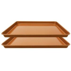 set of 2 nonstick copper cookie sheet and copper coating baking pan for cookies 11" x 16"