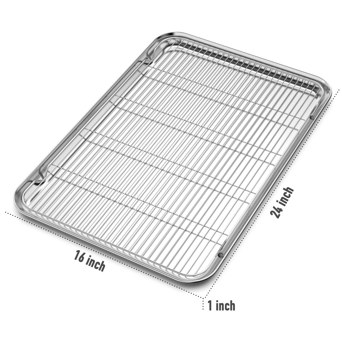 Large Set Baking Sheet and Cooling Rack Set, Bastwe 24L x 16W x 1H inch Professional Bakeware, Healthy & Nontoxic & Rustproof & Easy Clean