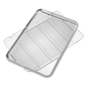 Large Set Baking Sheet and Cooling Rack Set, Bastwe 24L x 16W x 1H inch Professional Bakeware, Healthy & Nontoxic & Rustproof & Easy Clean