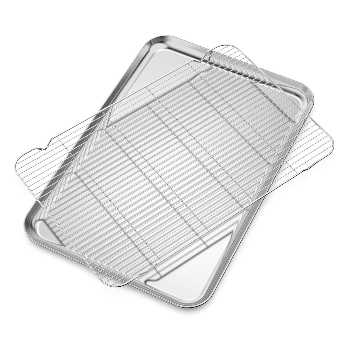 Large Set Baking Sheet and Cooling Rack Set, Bastwe 24L x 16W x 1H inch Professional Bakeware, Healthy & Nontoxic & Rustproof & Easy Clean