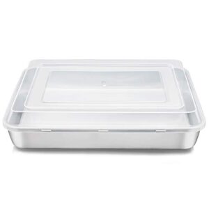 e-far stainless steel baking pan with lid, 12⅓ x 9¾ x 2 inch rectangle sheet cake pans with covers bakeware for cakes brownies casseroles, non-toxic & healthy, heavy duty & dishwasher safe