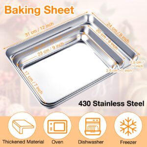 Baking Sheet Set of 6 Stainless Steel Cookie Sheet Baking Pans Set 9/10/12 Inch Baking Tray Bakeware Toaster Oven Pan, Easy Clean and Dishwasher Safe, Silver