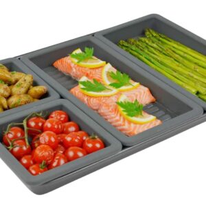 Gear Gurus Baking Pan Dividers - Silicone Baking Trays, Sheet Pan Cooking, Nonstick 4 Piece Set, Reinforced Rims, Ribbed Bottoms, Oven Dishwasher Safe