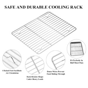 Deedro Baking Sheet with Rack Set [2 Sheets + 2 Racks], Stainless Steel Cookie Half Sheets Baking Pan Oven Tray with Cooling Rack, 12 x 10 x 1 Inch, Heavy Duty, Non-toxic, Easy Clean