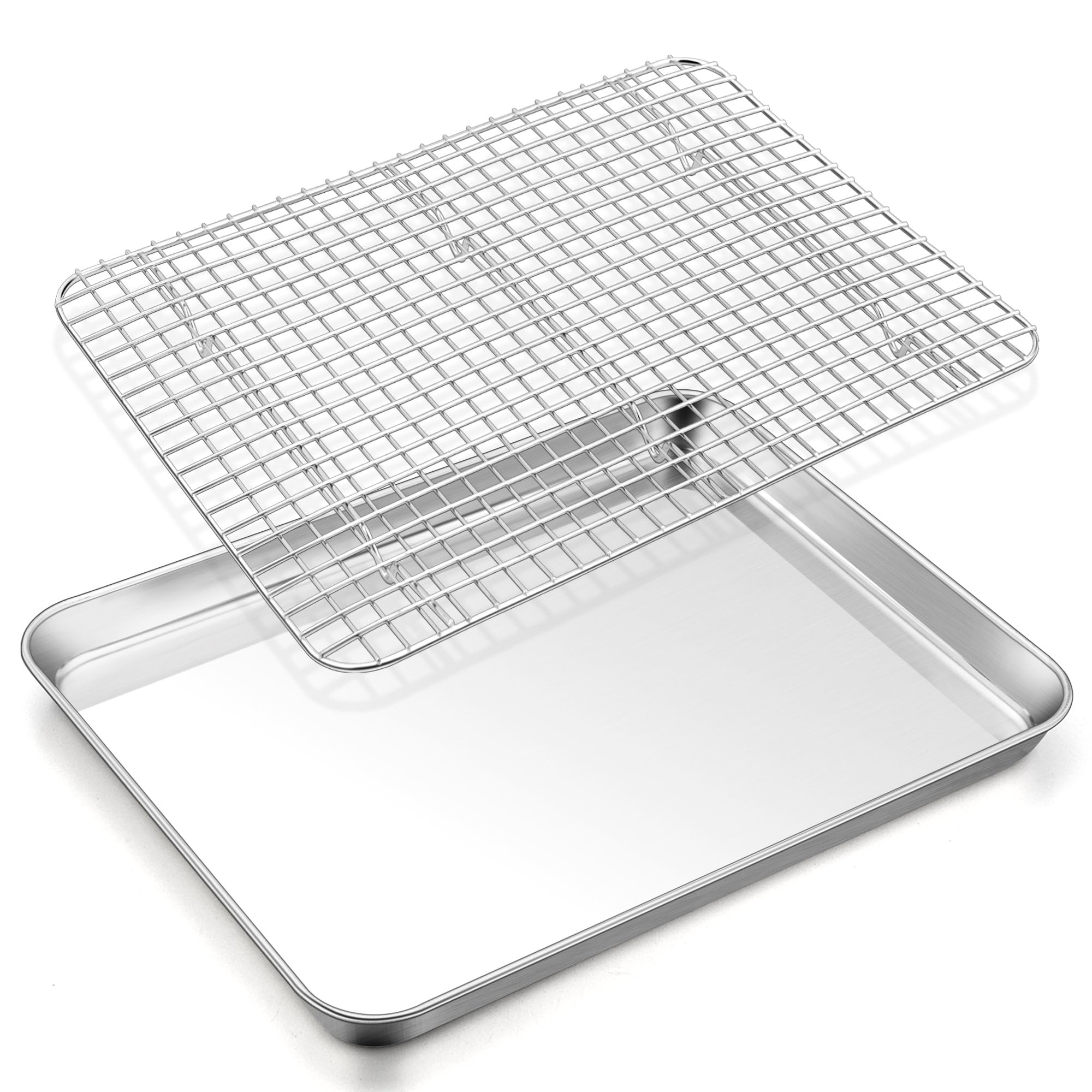 TeamFar Baking Sheet with Rack, 17.6 x 13 x 1 Inch Stainless Steel Baking Tray Pan Cookie Sheet with Cooling Rack Set for Baking/Roasting/Cooling, Non-Toxic & Heavy Duty, Dishwasher Safe