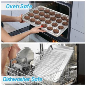 TeamFar Baking Sheet with Rack, 17.6 x 13 x 1 Inch Stainless Steel Baking Tray Pan Cookie Sheet with Cooling Rack Set for Baking/Roasting/Cooling, Non-Toxic & Heavy Duty, Dishwasher Safe