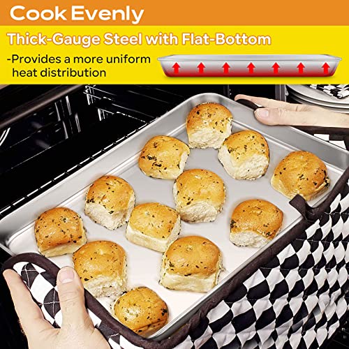 E-far Baking Cookie Sheet Pan Set of 3, 16/12.4/10.4 Inch, Stainless Steel Baking Pans Set for Oven, Rectangle Baking Tray for Cooking Roasting, Non Toxic & Easy Clean, Dishwasher Safe