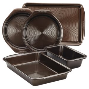 circulon nonstick bakeware set with nonstick cookie sheet, bread pan, bakings pan and cake pans - 5 piece, chocolate brown