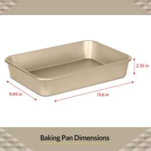 Glad Baking Pan Nonstick - Oblong Metal Dish for Cake and Lasagna - Heavy Duty Carbon Steel Bakeware, Small, Gold