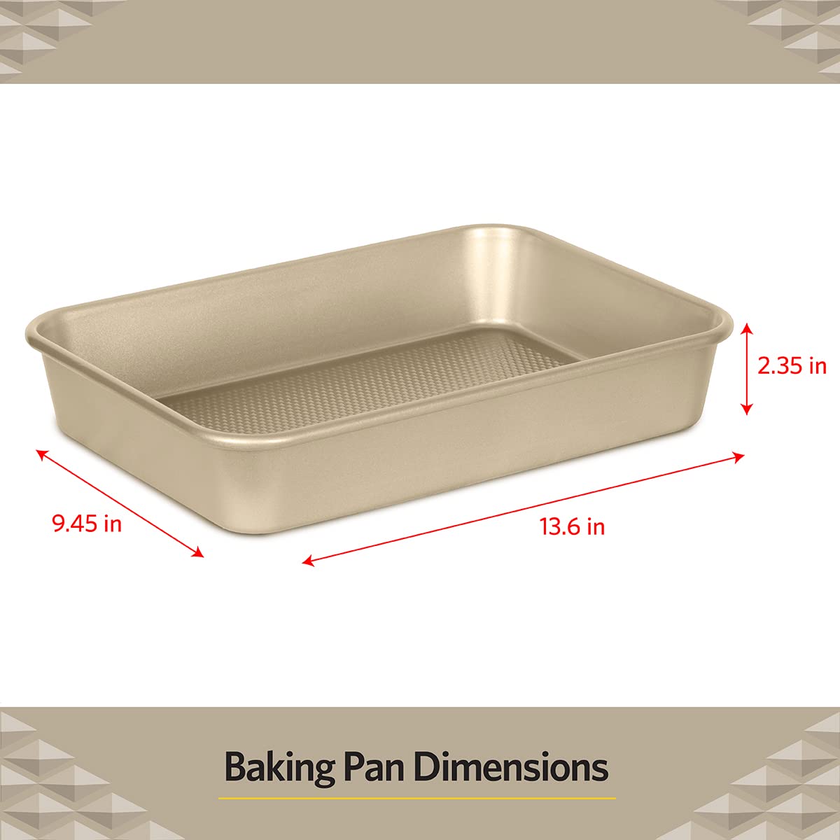 Glad Baking Pan Nonstick - Oblong Metal Dish for Cake and Lasagna - Heavy Duty Carbon Steel Bakeware, Small, Gold