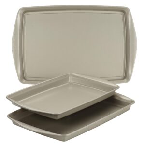 rachael ray nonstick bakeware set without grips includes nonstick cookie sheets / baking sheets - 3 piece, silver