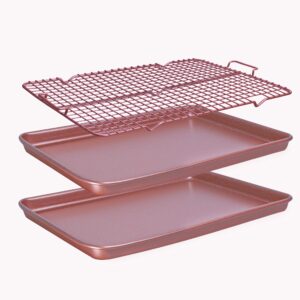 CasaWare 3pc Ultimate Commercial Weight 15 x 10 x 1-inch Cookie Sheet/Cooling Grid Set (Rose Gold Granite)