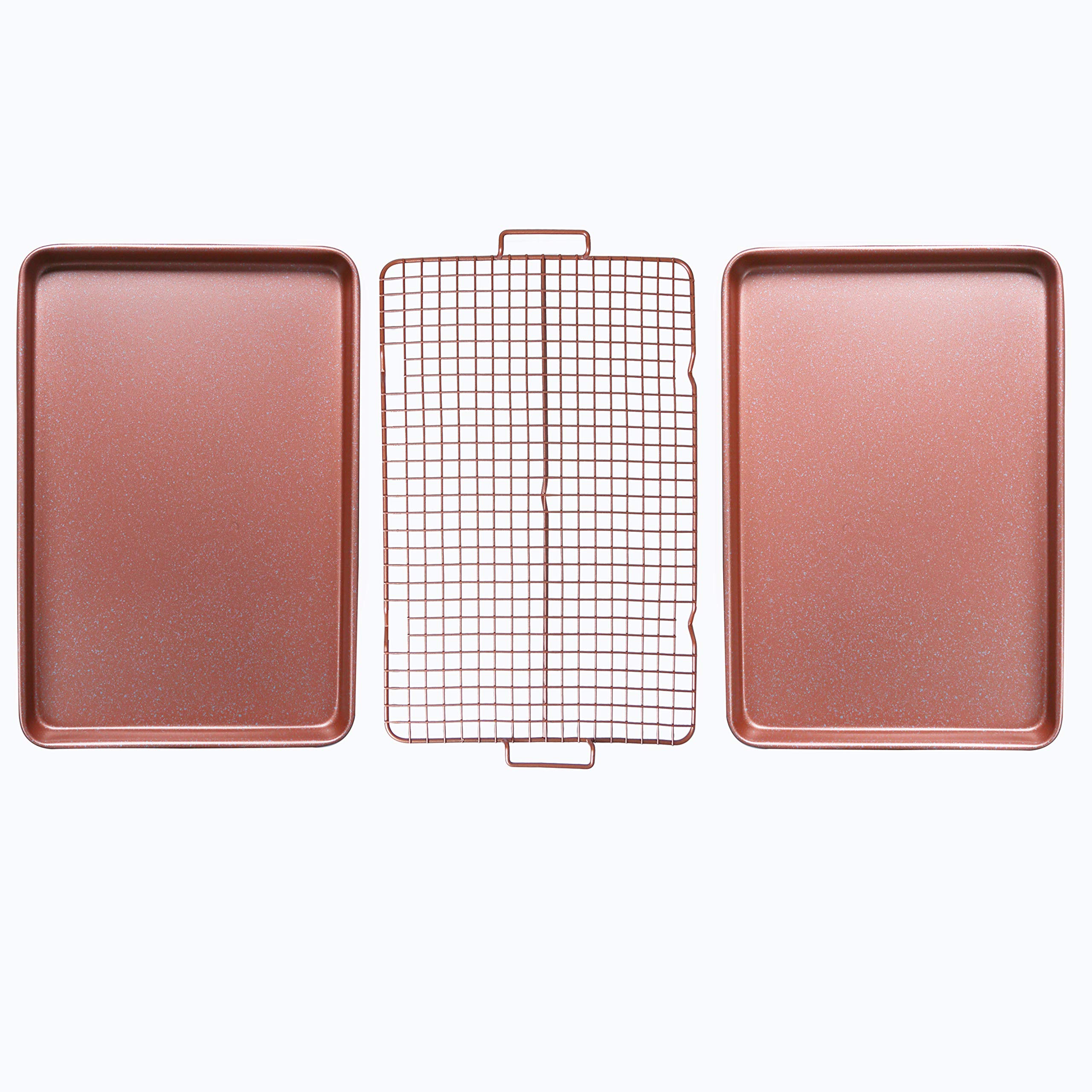 CasaWare 3pc Ultimate Commercial Weight 15 x 10 x 1-inch Cookie Sheet/Cooling Grid Set (Rose Gold Granite)