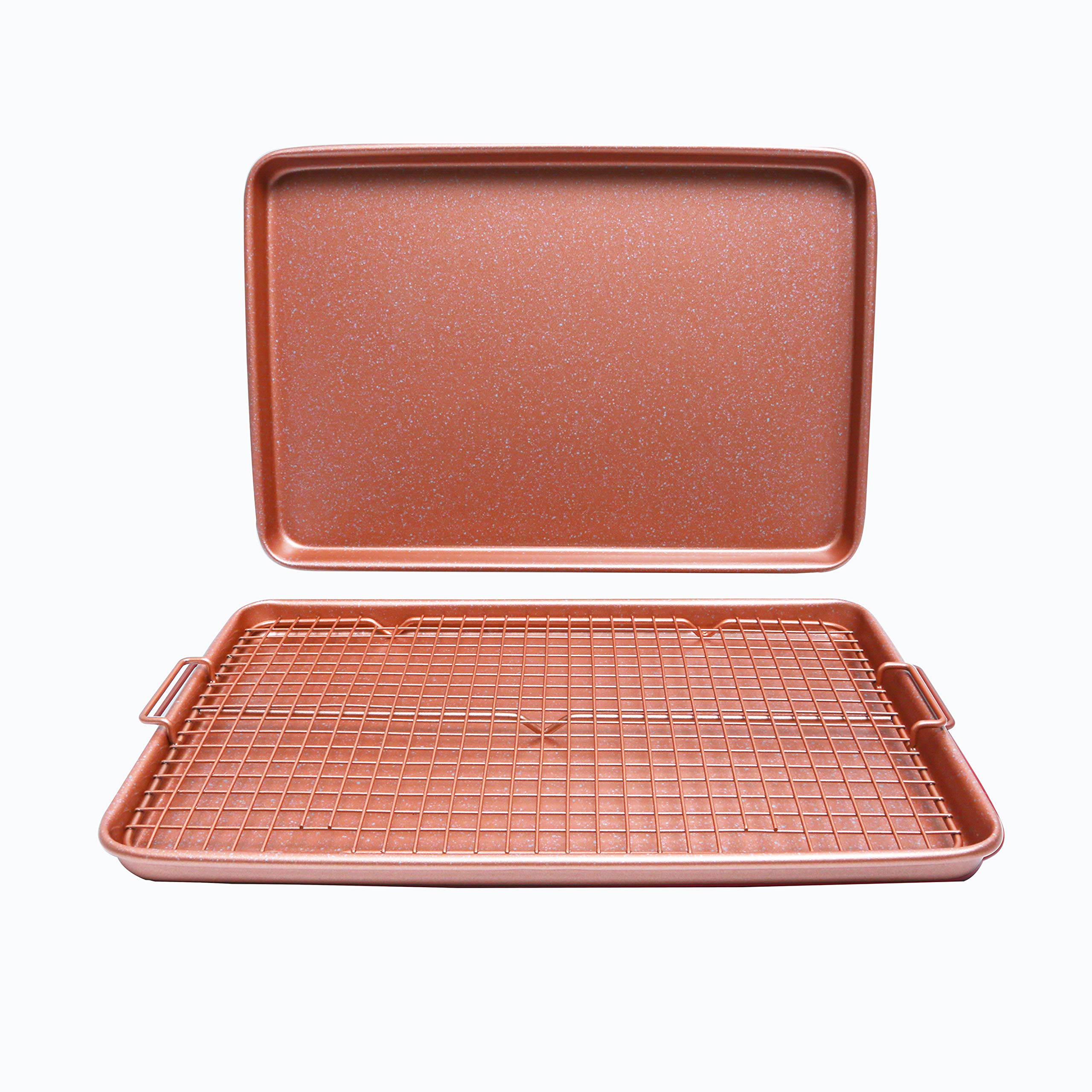 CasaWare 3pc Ultimate Commercial Weight 15 x 10 x 1-inch Cookie Sheet/Cooling Grid Set (Rose Gold Granite)