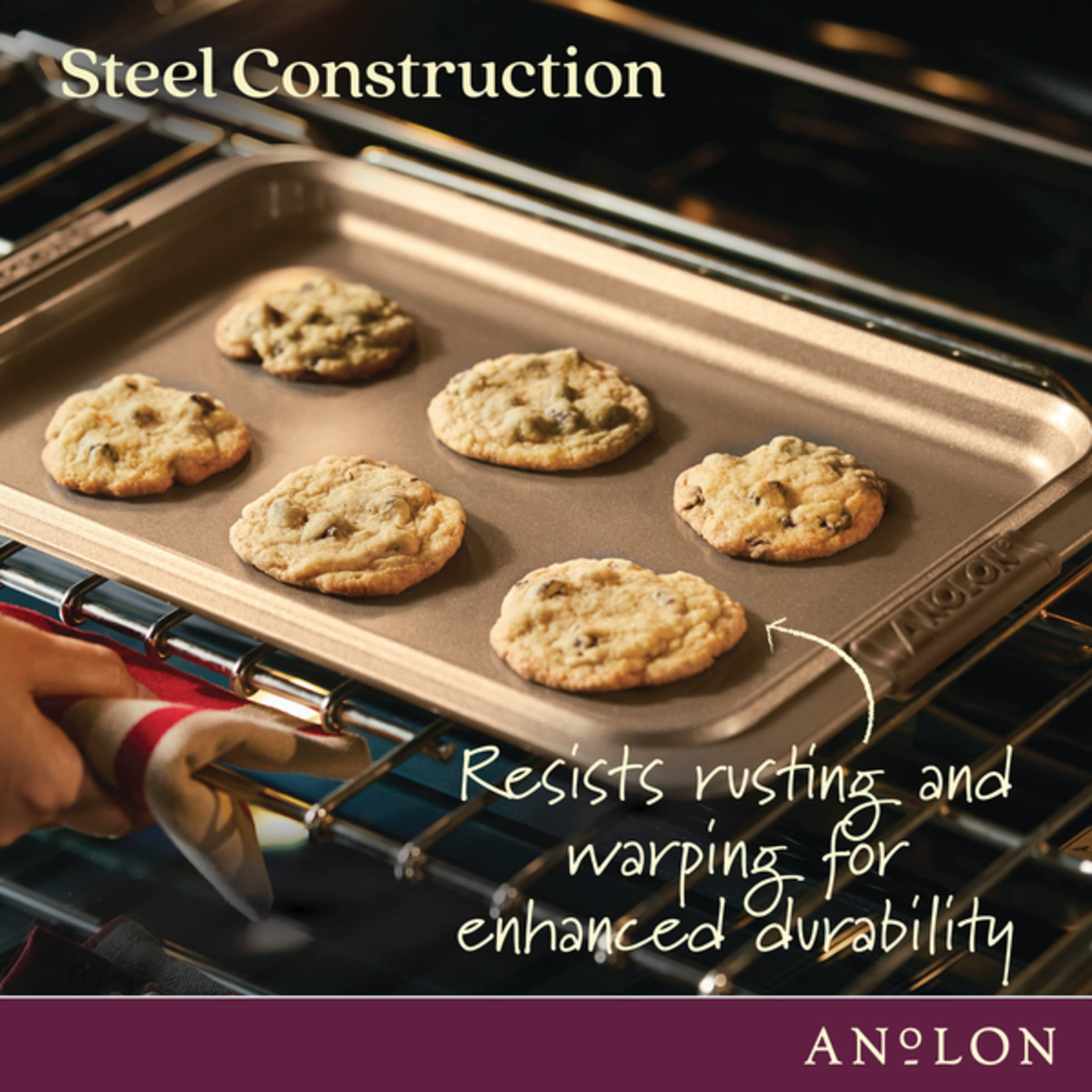 Anolon Advanced Nonstick Bakeware Cookie Pan Set/Baking Sheets with Silicone Grips, 11" x 17", Bronze